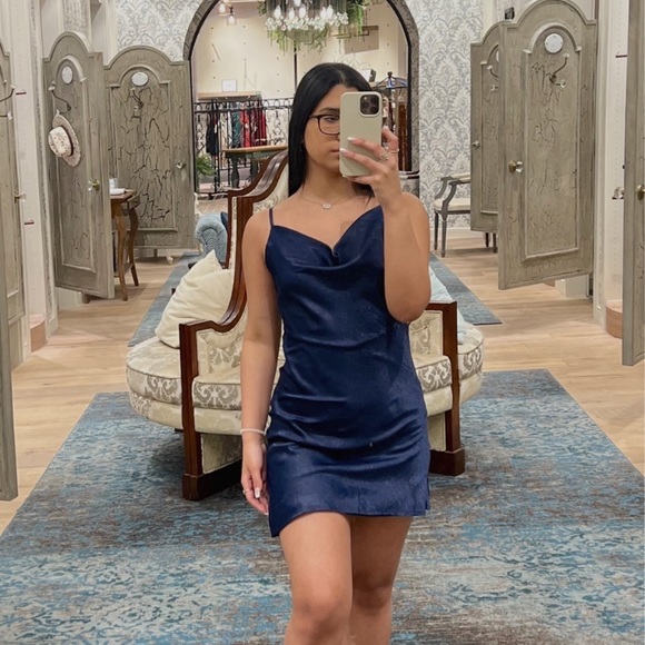 Altar'd State | Dresses | Altard State Navy Blue Satin Dress | Poshmark